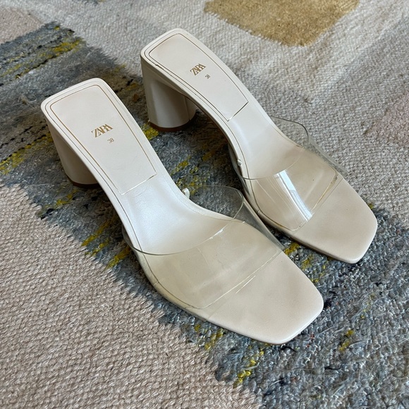 Zara | Shoes | Zara Transparent Square Mid Heel Open Toe Sandals | Poshmark